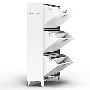 WIILAYOK Shoe Cabinet, Freestanding/Wall Mounted Shoe Storage Cabinet Organizer with 3 Flip Drawers and Internal Adjustable Shelves, Metal Shoe Rack Cabinet for Entryway, Hallways, Closet (White)