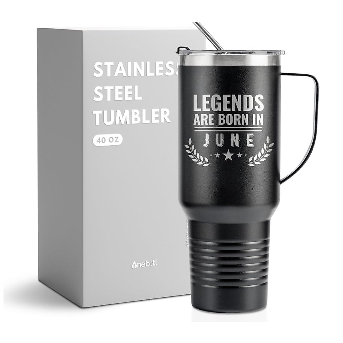Onebttl Funny Birthday Gifts for Men, Him, 40 oz Tumbler with Handle, Black, Legends are Born in June