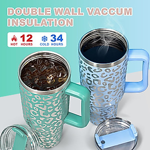 FECBK 40 oz Tumbler with Handle and Straw, 100% Leak-Proof Travel Mug, Stainless Steel Double Wall Vacuum Insulated Coffee Cup Keeps Cold For 34 Hours, Dishwasher Safe, Canyon Clay Leopard