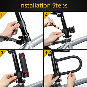 INTEKIN Bike U Lock Heavy Duty Lock , 16mm U Lock and 5ft Length Security Cable with Sturdy Mounting Bracket for Motorcycle and More, Black, Small