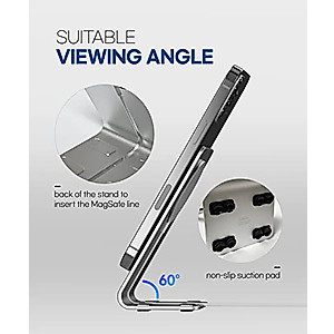 iLakia Cell Phone Stand for MagSafe Charger, Aluminum Charging Holder Dock Cradle for Desk, Mag-Safe Accessories Compatible with iPhone 14 13 12 Model Series, Silver Color (MagSafe Not Included)