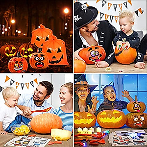 Pumpkin Carving Kit for Kids, 6 Halloween Pumpkin Carving Tools Set + 6 LED Candles + 6 LED Rings + 6 Pumpkin Stickers + 10 Carving Stencils + 2 Lawn Bags , DIY Jack-O-Lanterns Halloween Decorations