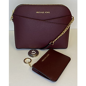 Michael Kors MICHAEL Michael Kors Jet Set Travel MD Dome XCross Crossbody bundled with SM TZ Coinpouch Purse Hook (Merlot)