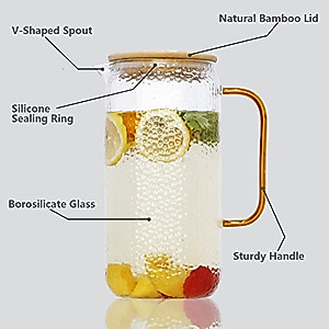 Luvan Glass Pitcher, 68oz Water Pitcher with Lid and Spout, Wide-Mouth Iced Tea Pitcher, Easy Clean High Heat Resistant Borosilicate Glass Jug for Juice, Milk, Cold or Hot Beverages ( 2.0L)