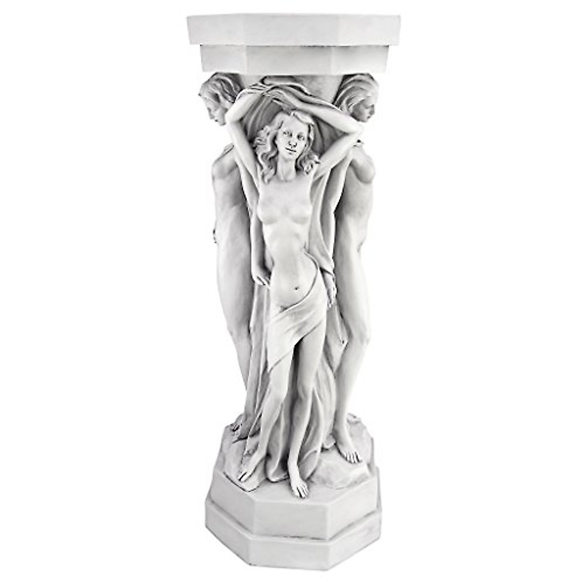 Design Toscano Column of Maenads Women Indoor/Outdoor Sculptural Display Pedestal Plant Stand, 28 inches tall, Cast Stone Resin, Antique Stone Finish