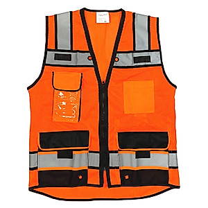REXZUS (B Engineer Safety Vest, High Visibility Reflective Safety, Vest Mesh with Zipper and pockets (Orange, Large)