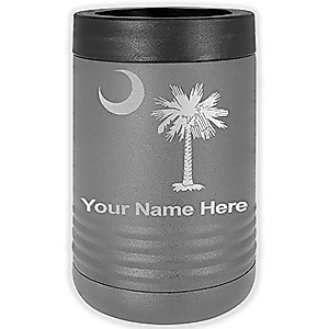 LaserGram Double Wall Insulated Beverage Can Holder, Flag of South Carolina, Personalized Engraving Included (Standard Can, Gray)