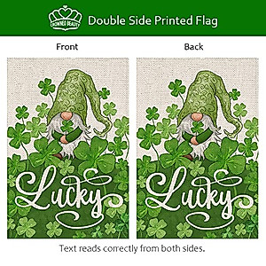 CROWNED BEAUTY St Patricks Day Garden Flag 12×18 Inch Double Sided Gnome Green Shamrocks Clovers Lucky Outside Vertical Holiday Yard Decor