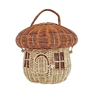 FOMIYES Photo Gift Rattan Hand Woven Storage Basket, Mushroom Shape Storage Basket with Lid, Decorative Woven Basket for Home Shelf Kids Room Girl Toys