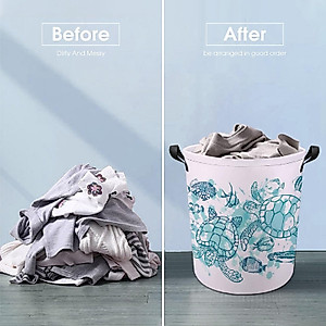 GACTIVITY Tropical Fish and Sea Turtle Laundry Hamper,Laundry Basket,Waterproof Storage Bin for Bedroom,Clothes Organizer Basket,Toys Box,Room Decor