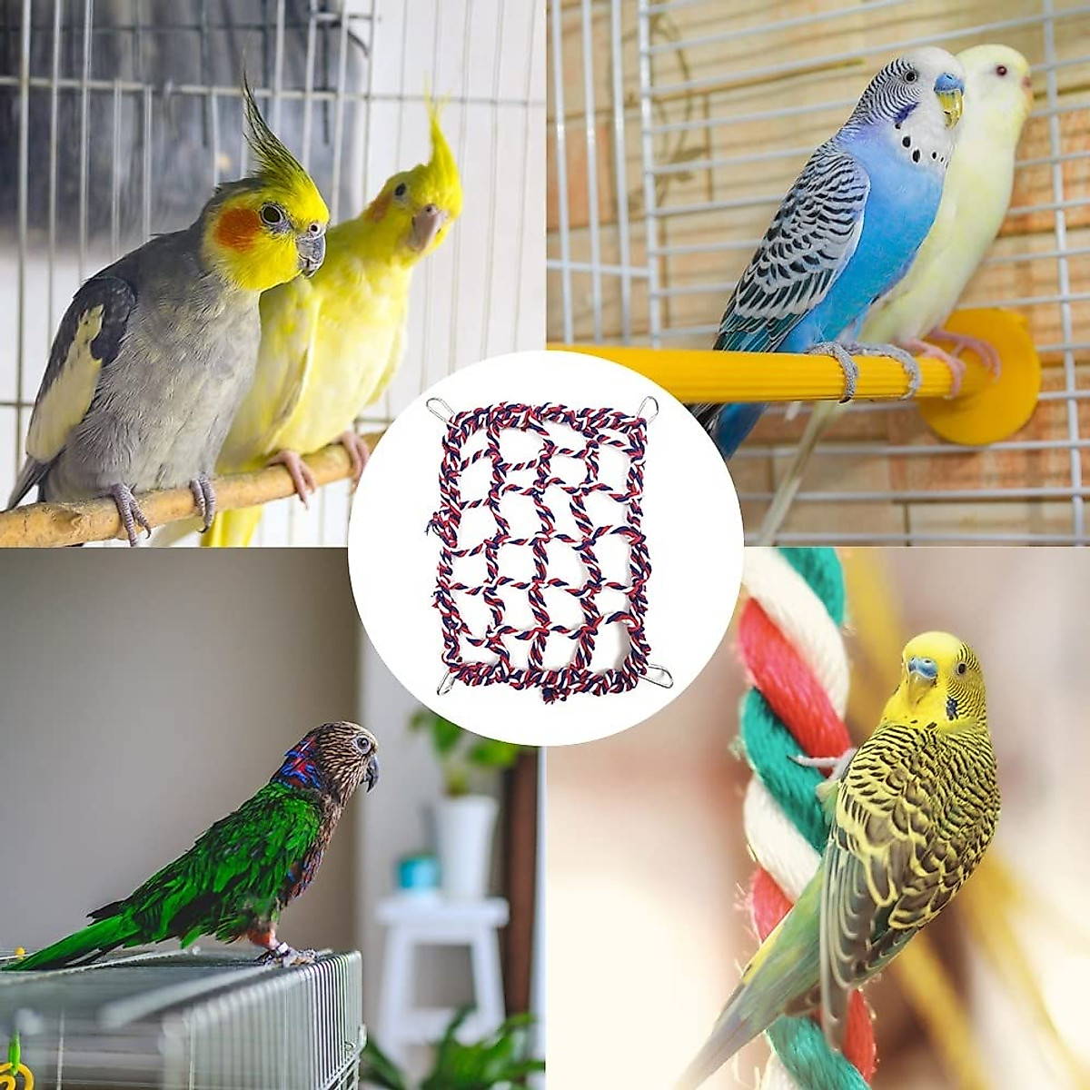 MiOYOOW Pet Climbing Rope Net, Rat Bird Climbing Rope Net Hamster Activity Toy with 4 Metal Hooks for Hamster Mouse Ferret Gerbil Chinchilla Play