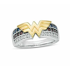 ZALKARI Women's Wonder Wings Shape Engagement, Wedding Round Shape Diamond, Blue Sapphire, Red Garnet Ring White & Yellow (Two tone) Gold Finish