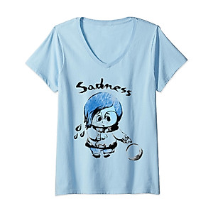 Womens Disney Pixar Inside Out Sadness Watercolor V-Neck T-Shirt
