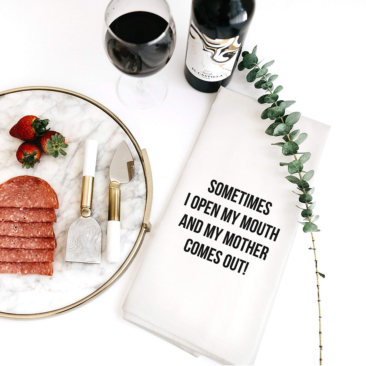 Wildwood Landing Sometimes I Open My Mouth and My Mother Comes Out, Cotton Tea Towel, Kitchen Tea Towel, Fun, Cute, Flour Sack Kitchen Towel