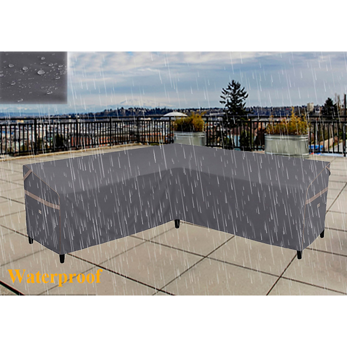 Garden Balsam Heavy Duty Waterproof Patio Furniture Covers,Fade Resistant Outdoor Sofa Covers V-Shaped Sofa Cover 85" W (on Each Side) x 33" D x 31" H Dark Grey