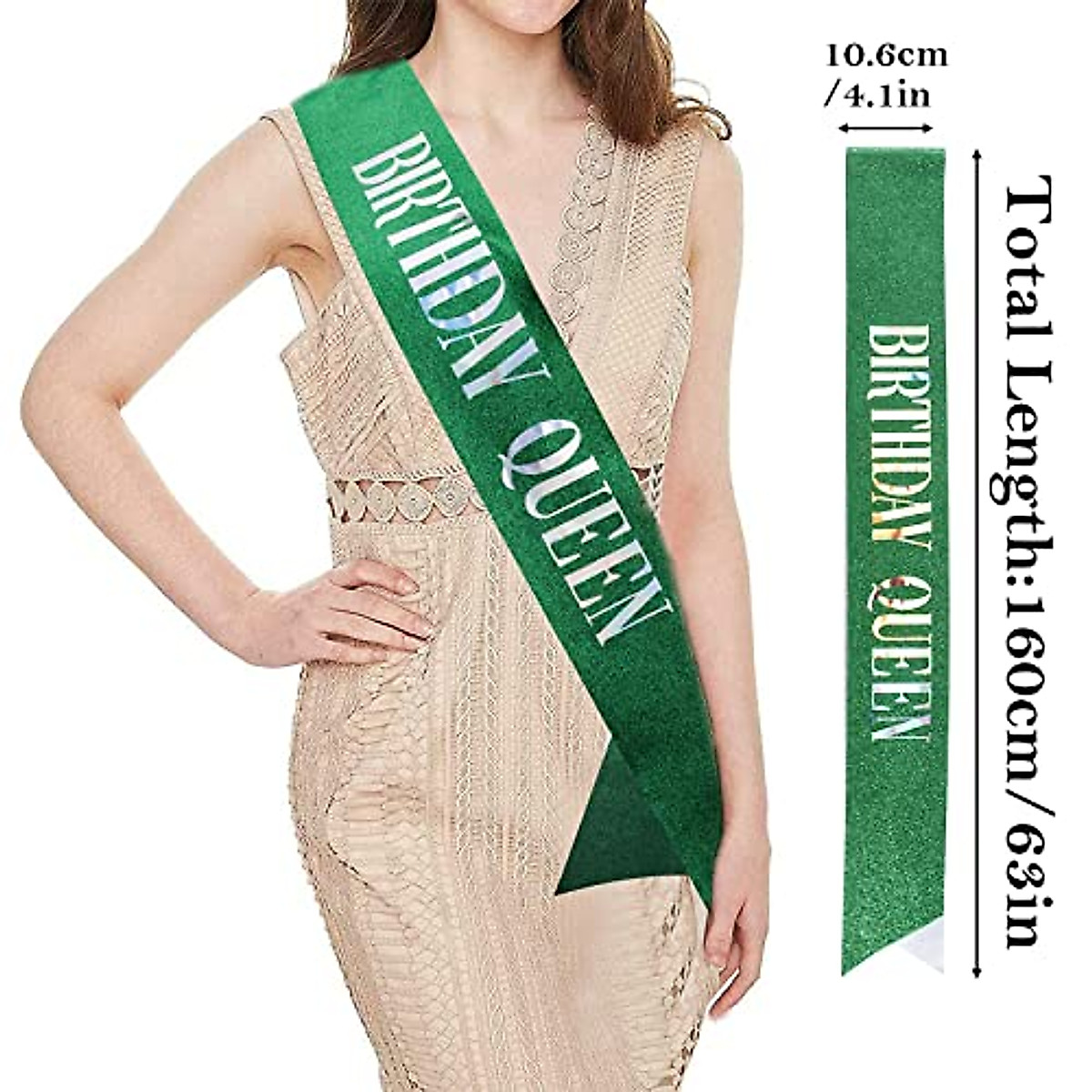 Birthday Queen Sash & Crystal Crown Kit CIEHER Birthday Crown and Sash Birthday Crowns for Women Birthday Sash Women Girls Crown Birthday Tiara Birthday Decorations Rhinestones Headband Hair Accessories Glitter Sash for Party - Green
