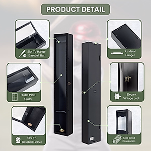 ILOT Baseball Bat Display Case Solid Wood Frame Ball Holder Stand Showcase Display Cabinet with UV Protected Acrylic Wall Mounted Shadow Box Vertical and Horizontal