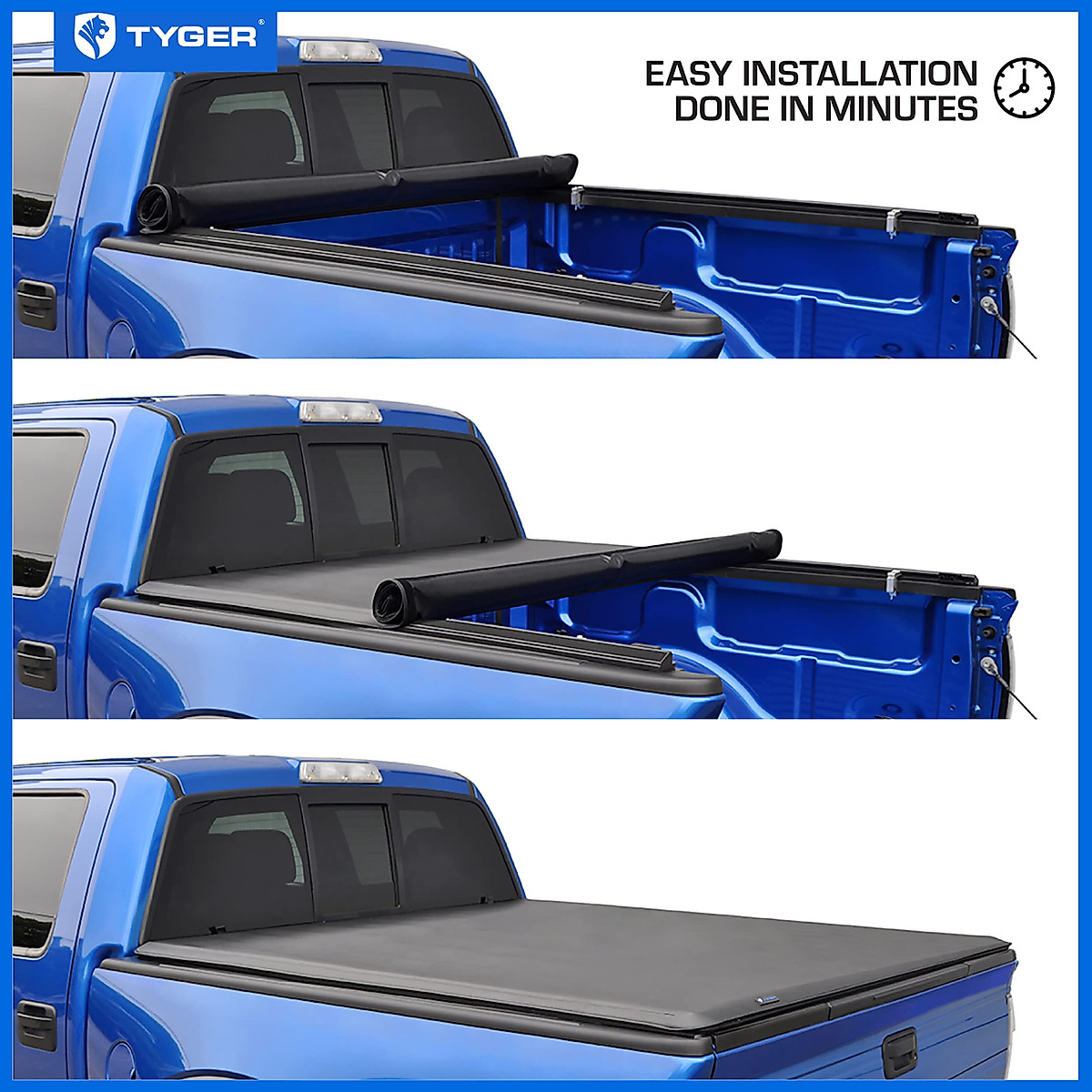 Tyger Auto T1 Soft Roll Up Truck Bed Tonneau Cover Compatible with 2014-2021 Toyota Tundra | Fleetside 5.5' Bed (66") | TG-BC1T9041 , Black