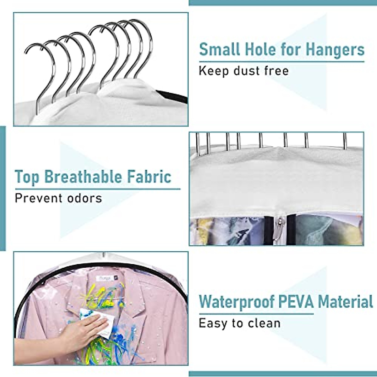 MISSLO 10" Gusseted All Clear Garment Bags for Hanging Clothes 40" Suit Bags for Closet Storage Hanging Clothes Storage Bags for Shirts, Coats, Dresses, 3 Packs