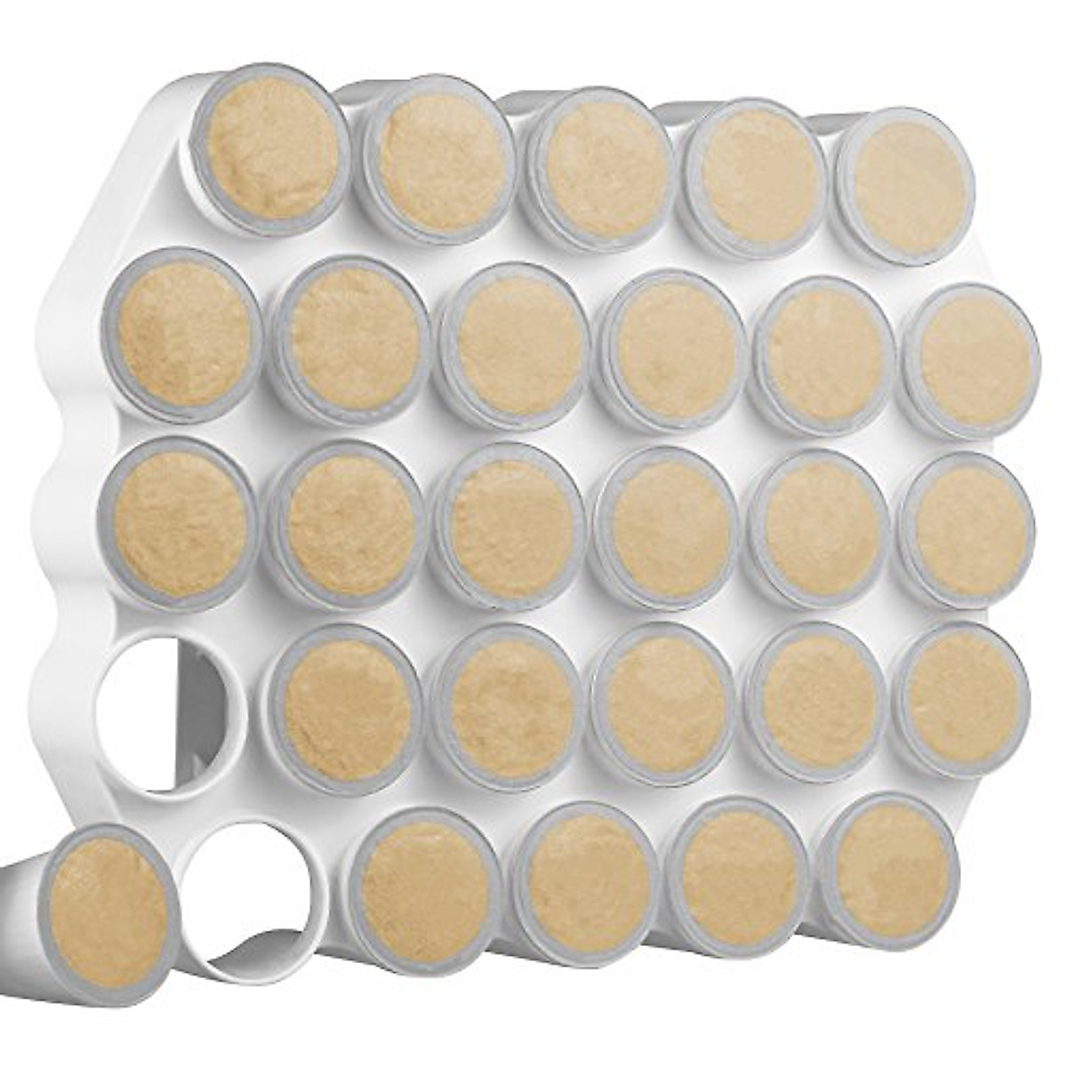 Storage Theory Peel and Stick Plastic Cafe Wall Caddy White - Kcups Holder Wall Mount with 28 Capacity Single Serve Coffee or Tea Pod Wall Display