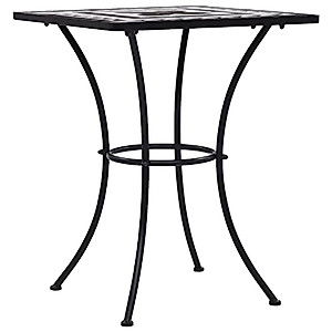 CHARMMA Mosaic Bistro Tables,Ceramic Table Top Metal Frame for Porch Beach Patio Garden Balcony Poolside,Plant Stand,Square with Black,23.6"