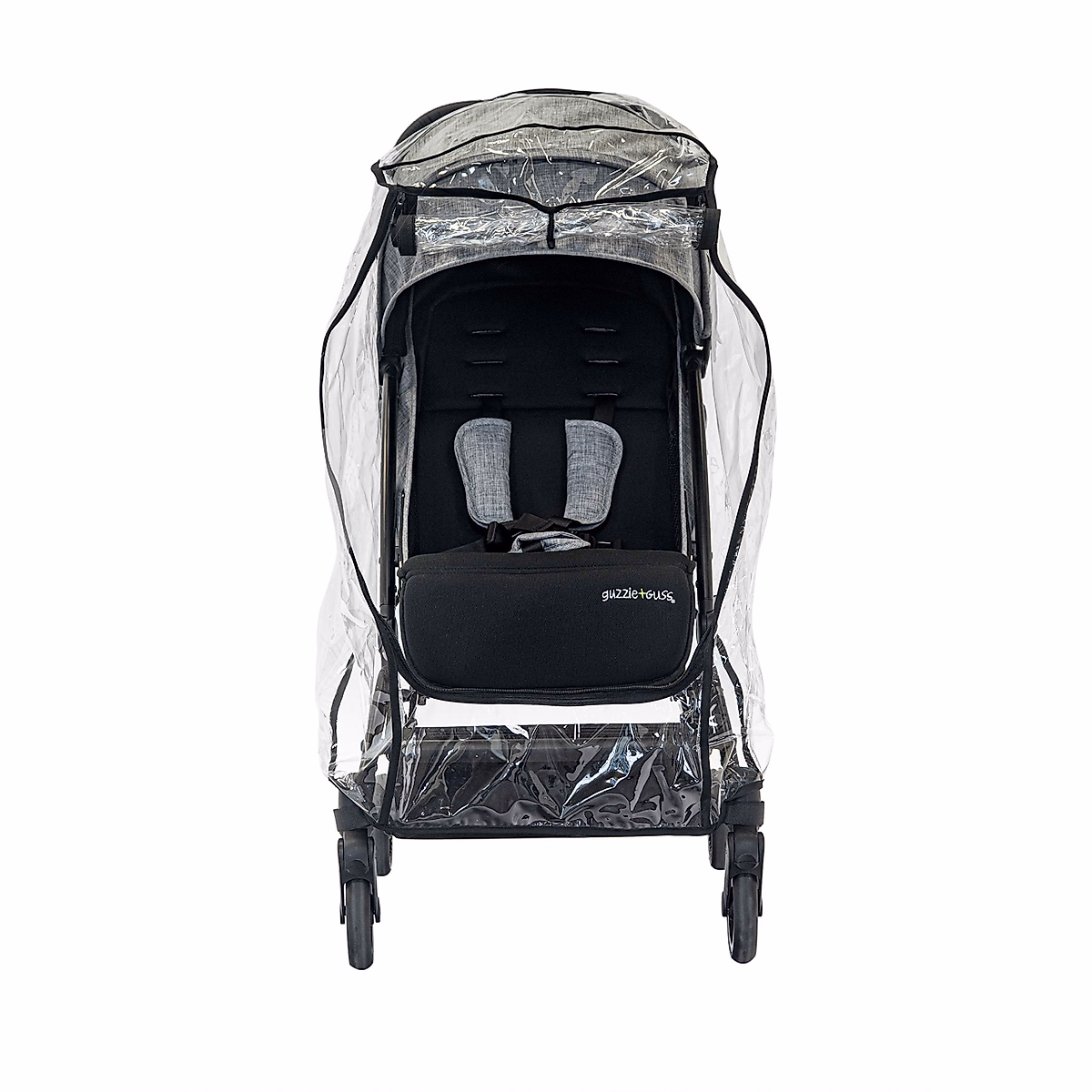 Guzzie+Guss Universal Stroller Rain Cover (Weather Shield) – Clear, Well-Ventilated, Waterproof with Unique Zipped Front Opening – Fits Most Full-Sized and Jogger Strollers