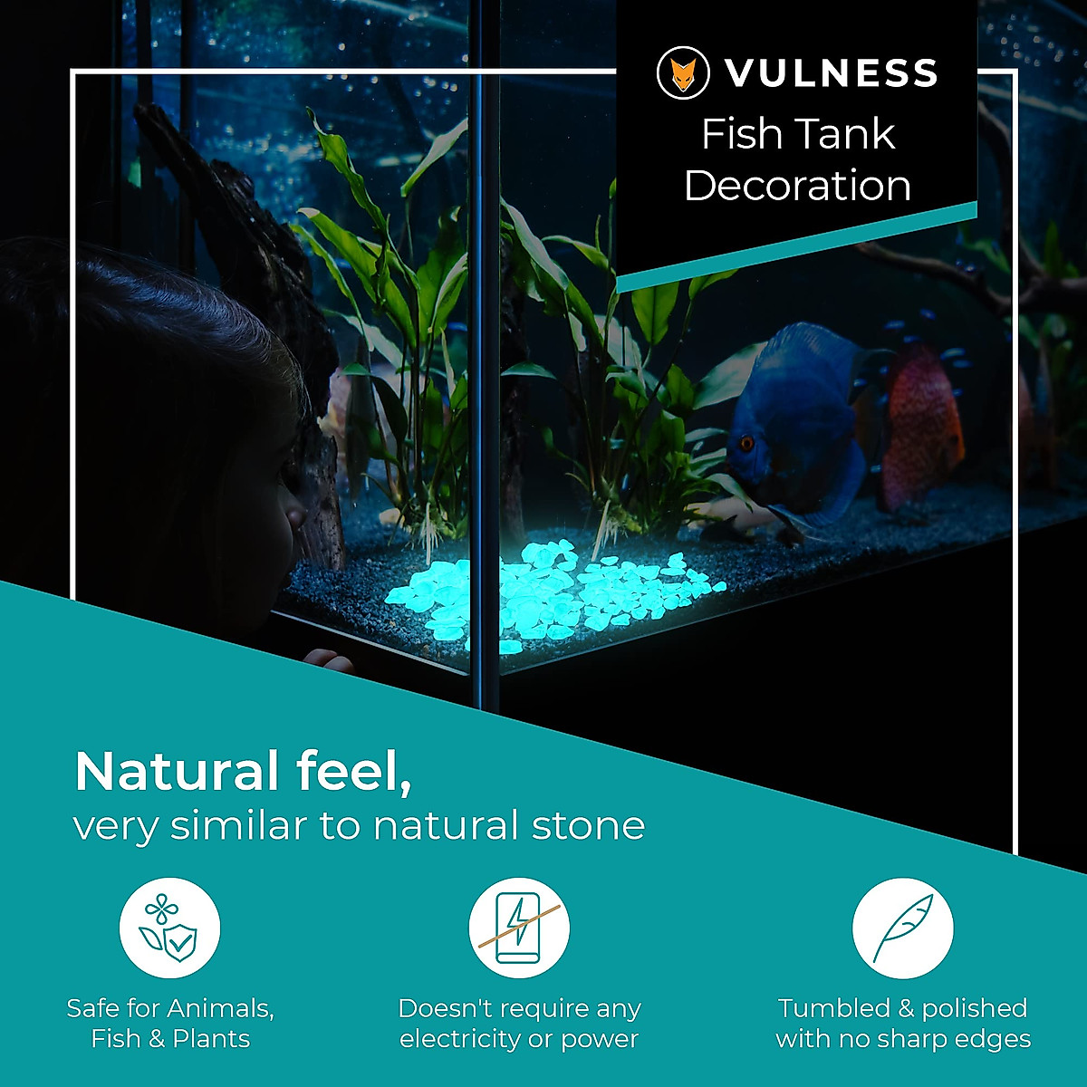 VULNESS Glow in The Dark Rocks Decorations - Ideal for Yard, Walkway, Driveway, Pathway, Backyard, Garden, Room Decor, Planter Aesthetic, Aquarium Fish Tank Accessories, Betta Gravel (0.4-0.6 inch)