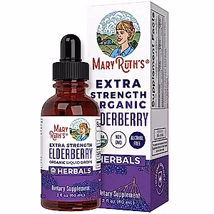 MaryRuth Organics Elderberry Syrup Extra Strength, USDA Organic Elderberry, Sugar Free Adults & Kids Immune Support Supplement for Ages 1+, Clean Label Project Verified®, Vegan, Gluten Free, 2 Fl Oz