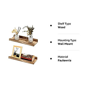 KINLINK Floating Picture Ledge Shelves Set of 2, Rustic Wall Shelves with Ledge for Living Room/Bedroom/Bathroom/Kitchen/Farmhouse, Light Brown