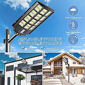 VOOJOY 1600W Solar Street Lights Outdoor 120000 Lumens Dusk to Dawn Motion Sensor Solar Light Solar Flood Lights with Remote Control Arm Bracket for Garden,Yard, Path