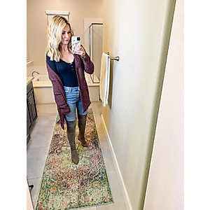 ZESICA Women's Fall Casual Long Sleeve Open Front Soft Chunky Knit Sweater Cardigan Outerwear,Maroon,Small