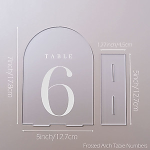 JINMURY Frosted Arch Table Numbers 1-5 with Stands, 5 Pack 5"x7" Frosted Arch Acrylic Table Numbers and Base, Perfect for Wedding Party Event