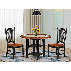East West Furniture SUDO3-BCH-W 3 Piece Dining Set Contains a Round Dining Table with Dropleaf & Shelves and 2 Kitchen Chairs, 42x42 Inch, Black & Cherry
