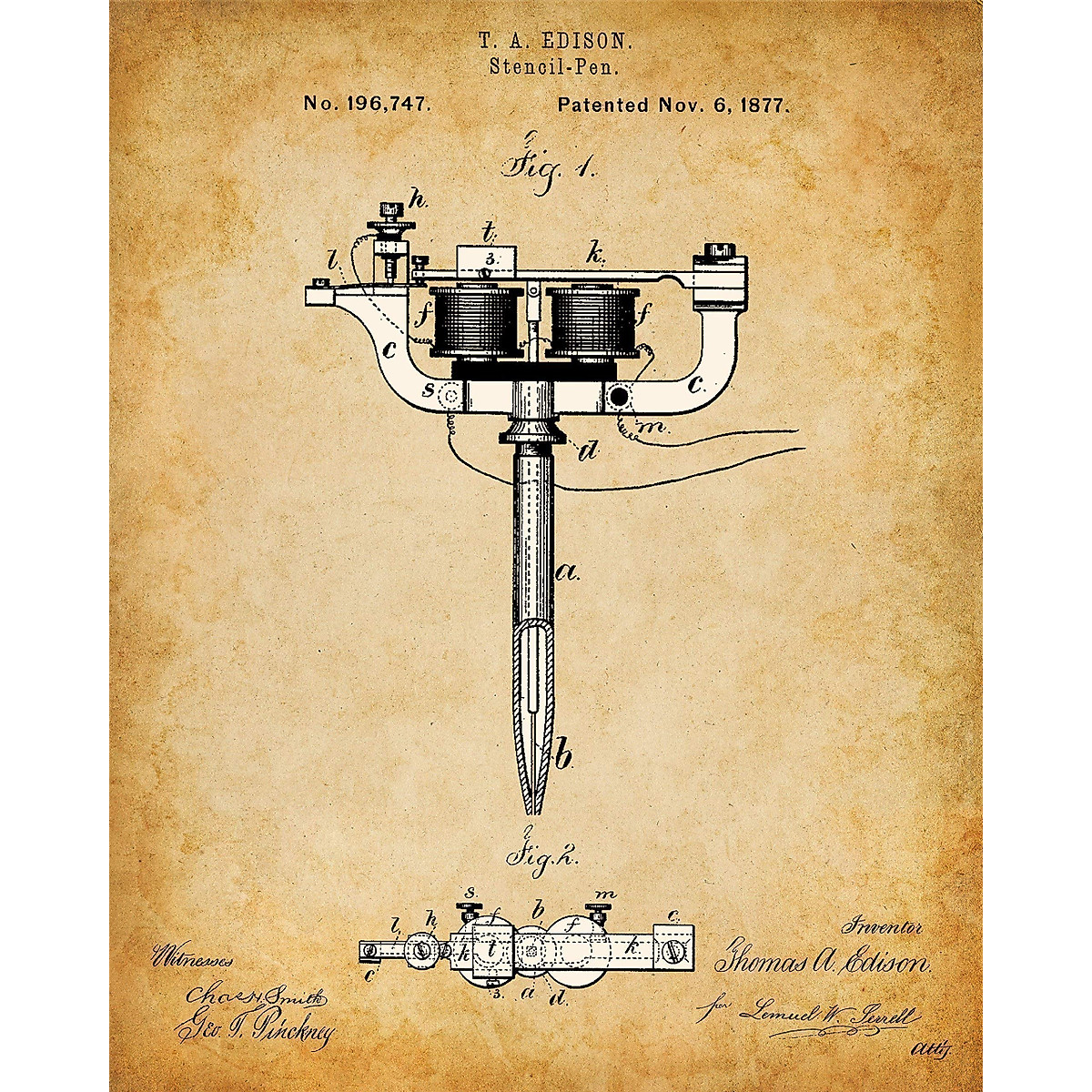 Original Tattoo Machine Patent Prints - Set of Four Photos (8x10) Unframed - Makes a Great Tattoo Artist Gift - Tattoo Shop Decor and Gift Under $20 for Tattoo Artists and Ink Fans