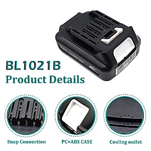 2X BL1021B Battery 12V 2Ah with Charger DC10WD, Replace for 12V Makita Battery BL1021B BL1016 BL1041B 197339-1 197406-2 BL1040 BL1040B BL1015B BL1040 / MP100DZ CG100D JR103DZ DF333DZ TD110D HR140DZ
