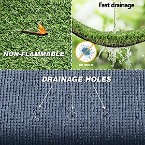 GLIWEN Artificial Grass Rug Realistic Indoor/Outdoor Fake Grass 1.38" Pile Height Synthetic Grass Rug 5FTX10FT with Drainage Holes Faux Grass Astroturf Carpet Pet Turf Mat for Potty Training Rug