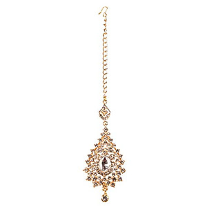 NEW! Touchstone Indian Bollywood Traditional Filigree Attractive Bridal Rhinestone Studded Look Designer Jewelry Mangtika Head Accessory In Gold Tone For Women.
