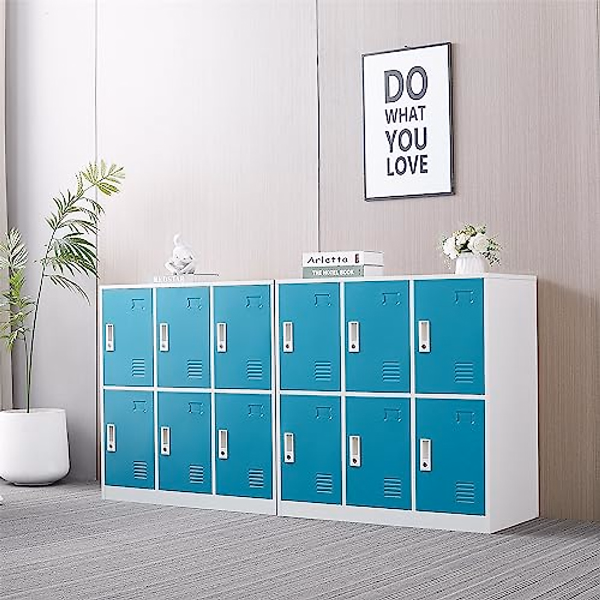 WTRAVEL Locker Steel Storage Cabinet, 2 Tiers 6 Doors Storage Locker for Gym School Office Metal Lockers for Employees with Keys (2 Tiers / 6 Doors Sky-Blue)