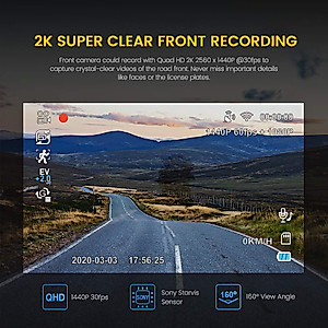 3 Channel Dash Cam, Zenfox 2K 1440P Front+1080P Interior+1080P Rear Triple Dash Camera, Dual-Band WiFi, IR Night Vision, Built-in GPS, Parking Mode, Motion Detection, G-Sensor, Support 256GB Card