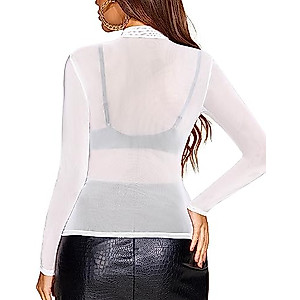 Avidlove Mesh Top Mesh Top for Women Long Sleeve Mock Neck White S