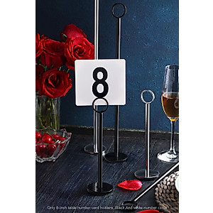 New Star Foodservice 27693 Ring Clip Table Number Card Holders, w/Number Cards, 1 to 24, Set of 24, 8-Inch, Black Stand