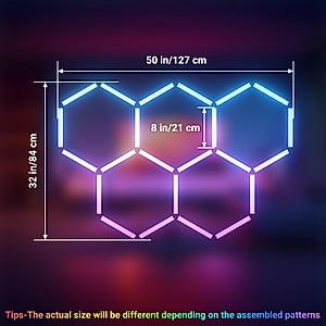 RGB Hexagon Lights - RGB Wall Lights with Music Sync, Dimmable and Speed Adjustable LED Hexagon Lights, LED Wall Lights for Gaming Room Decor, Streaming, Party, Bar, Gym