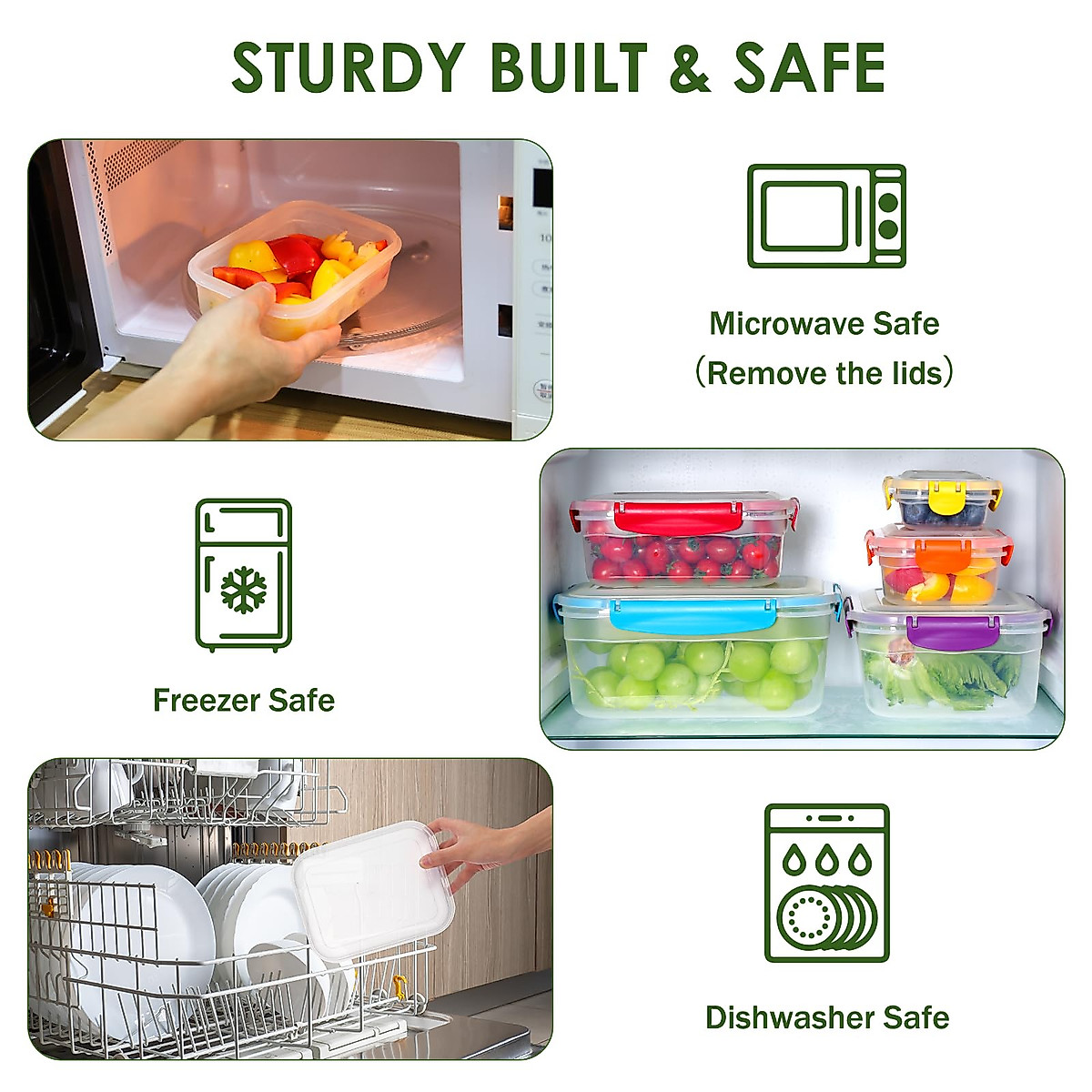 Moretoes 10pcs Food Storage Containers with Lids (5 Snap Lids & 5 Nestable Containers), Plastic Airtight Stackable Leakproof Freezer Storage Containers for Kitchen, Refrigerator Organization