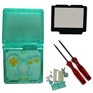 Meijunter Replacement Housing Shell Case for Gameboy Advance SP GBA SP Console, Transparent Clear Protective Cover with Glass Lens & Screwdriver Repair Kit