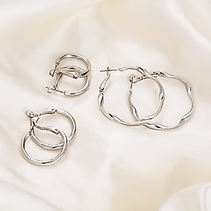 Gold Hoop Earrings Set for Women: Thick 14k White Gold Plated Oval Teardrop Sensitive Ear Jewelry Pack Hypoallergenic Hoops Earringsfor Women Fashion