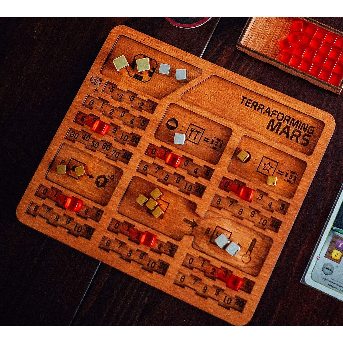 SMONEX 5 Wood Player Boards Compatible with Terraforming Mars Board Game - Gaming Organization with Player Trays Suitable for All Terraforming Mars Expansions