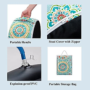 FUNHOME Inflatable Stool Ottoman Footrest with Handle, All Weather Footrest Seat with Foot Pump D20 xH9, Water Repellent Footstool Pouf for Home Patio Garden and Camping Use-Cyan Circle