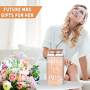 FlyweightZ Bride Gifts for Her - 16oz Miss To Mrs Glass Cup for Wedding Gifts - Bridal Shower Gifts for Bride - Bride To Be Gifts for Bachelorette Party Favors - Cute Cups for Engagement Gifts
