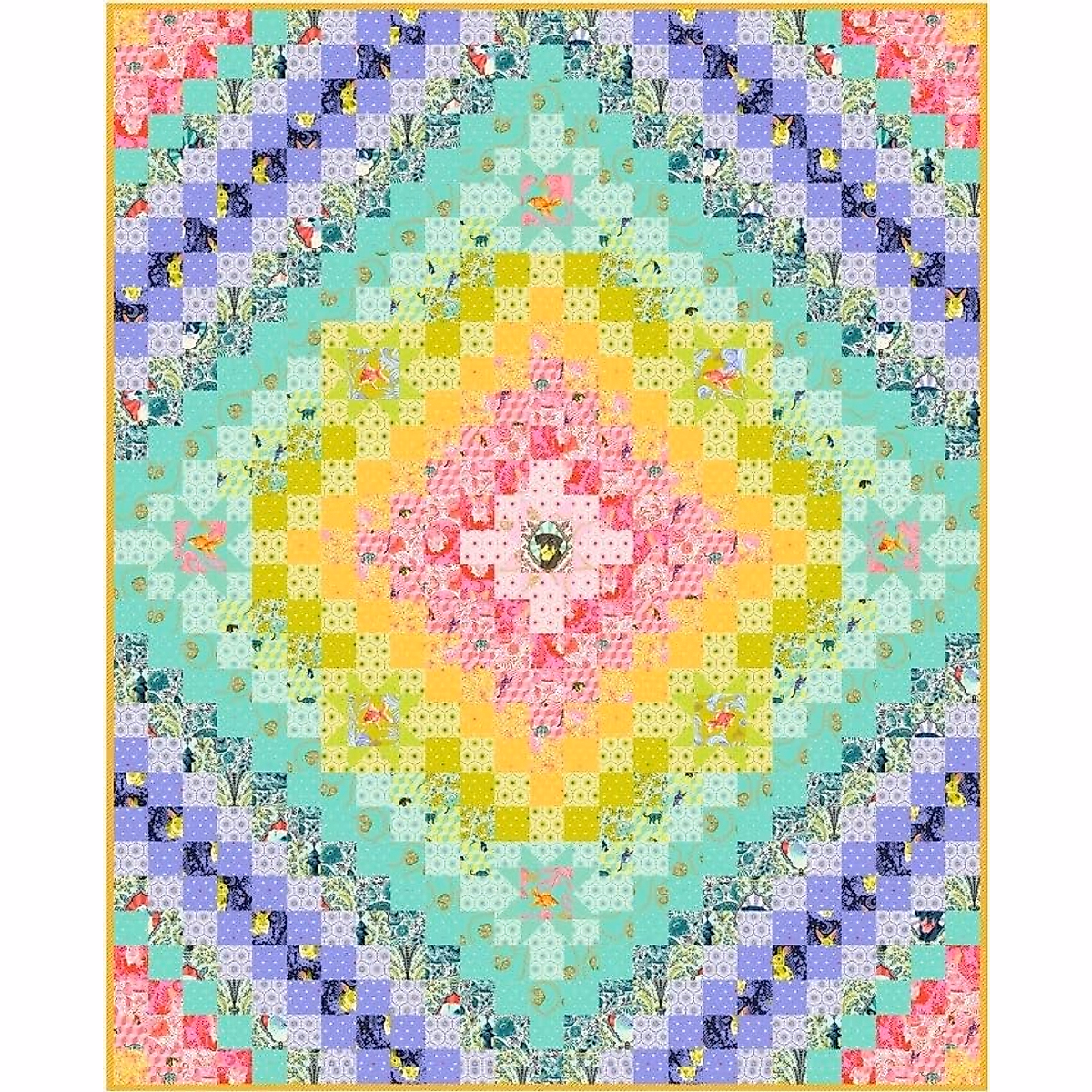 Tula Pink for Free Spirit Besties Hop to It W/Metallic Gold, Fabric by The Yard (Bluebell)