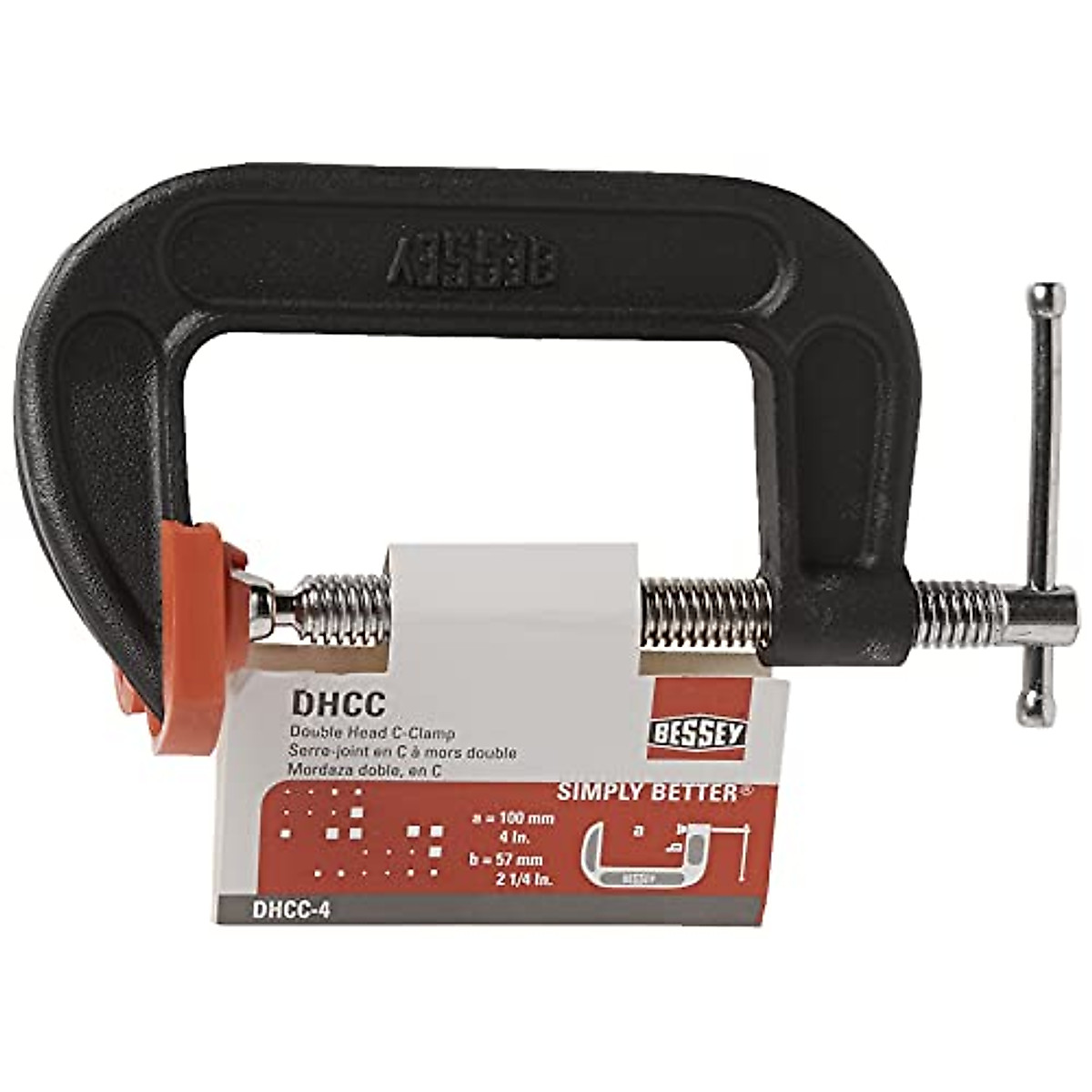 BESSEY DHCC-4, 4 In. Double Headed C-Clamp,red/black